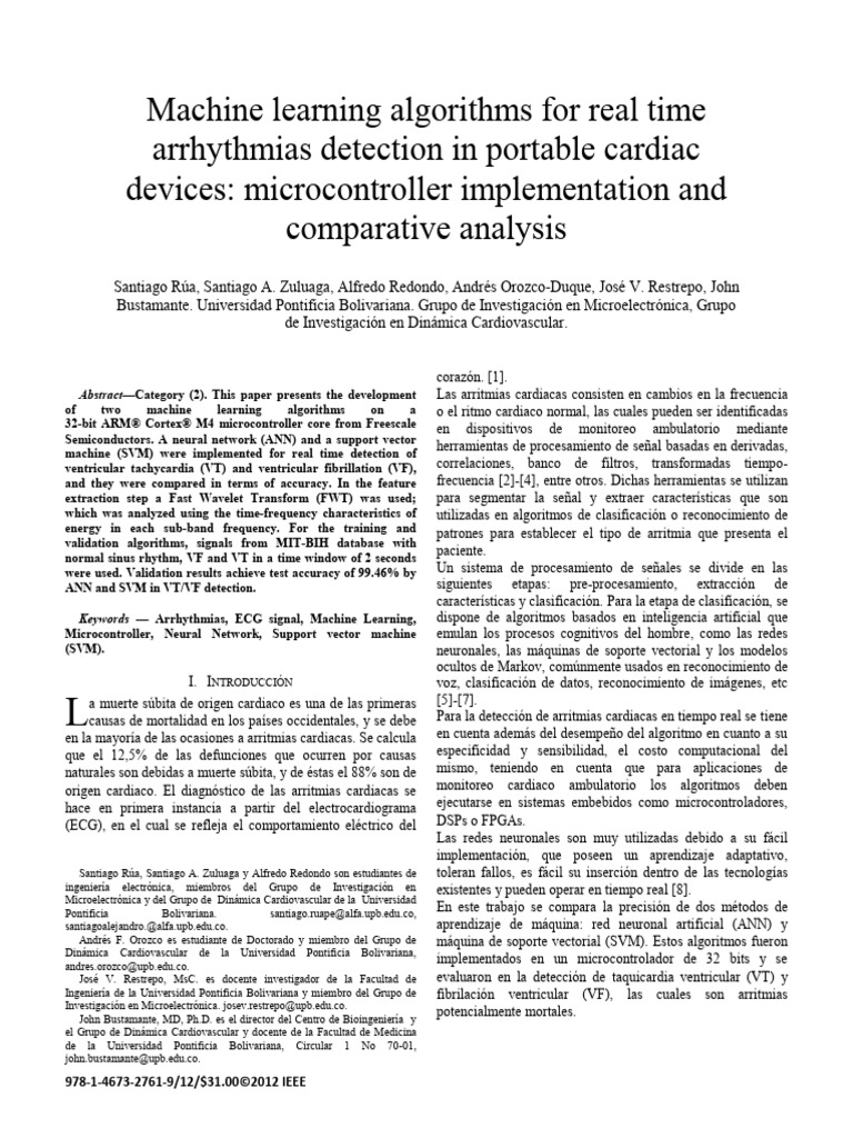 Machine Learning Algorithms For Real Time Arrhythmias Detection in ...