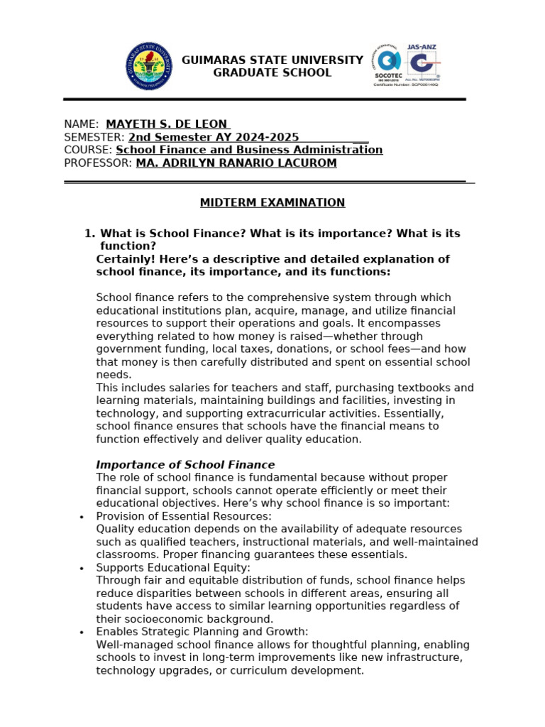 School Finance and Business Administration - Mayeth S. de Leon | PDF ...