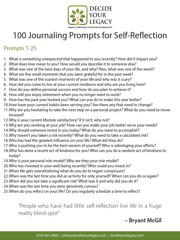 100 Self-Reflection Journaling Prompts | PDF