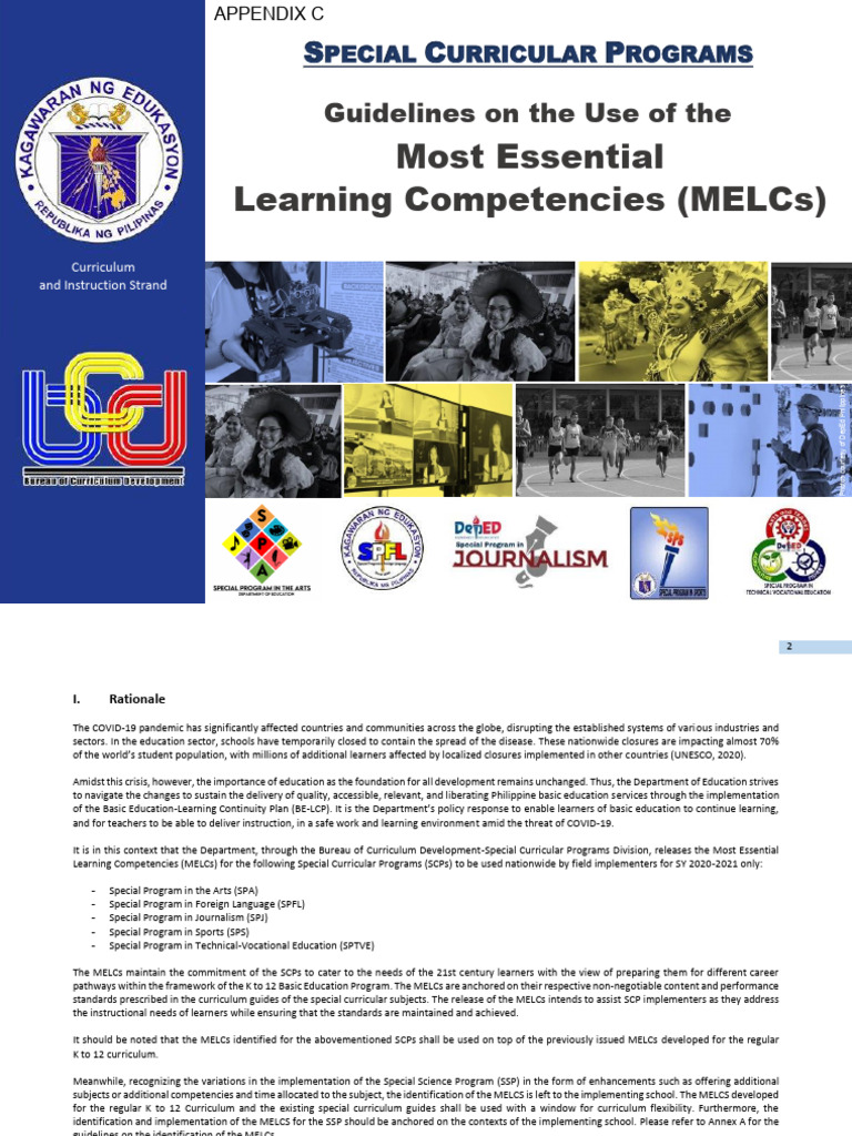 Appendix C Guidelines On The Use of The Most Essential Learning Competencies For SCPs | PDF ...