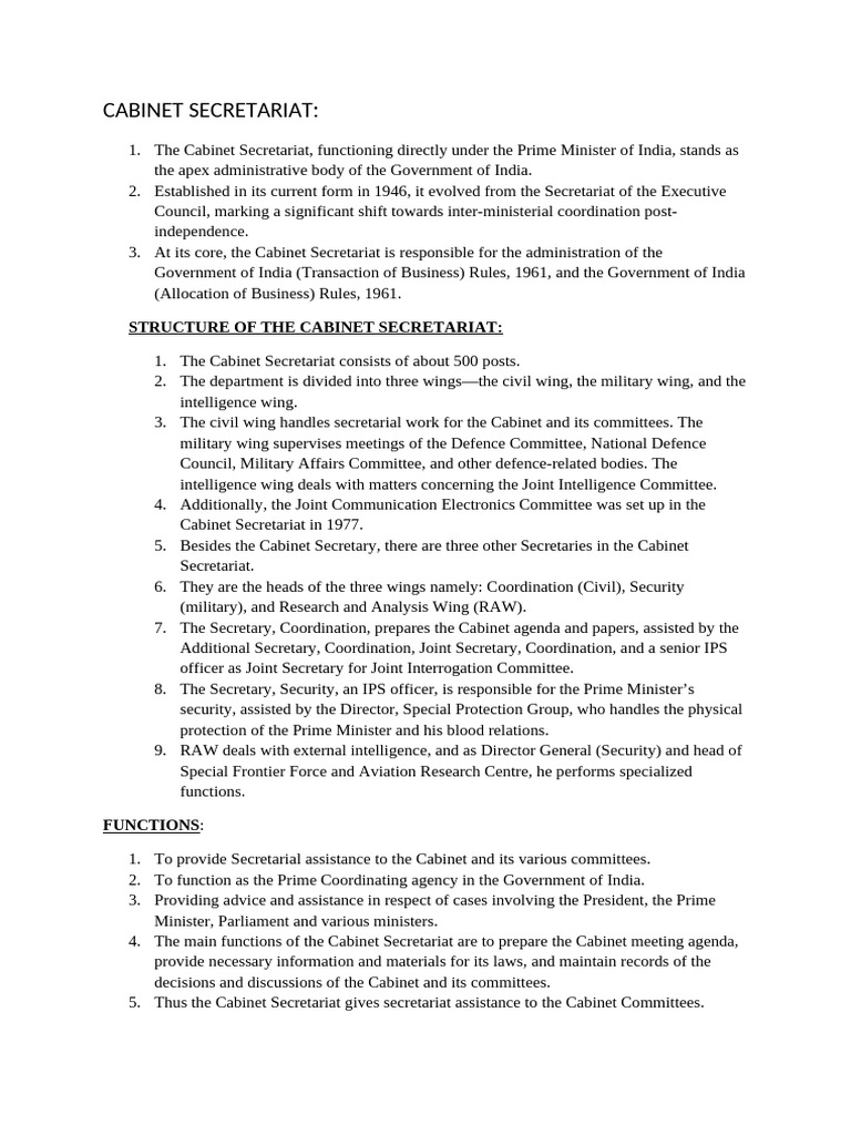 Cabinet Secretariat: Structure and Role | PDF | Government Of India ...