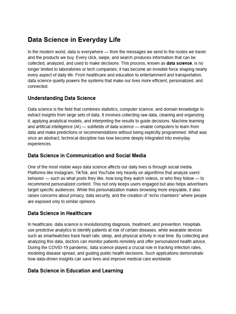 Data Science's Role in Daily Life | PDF | Data Science | Data
