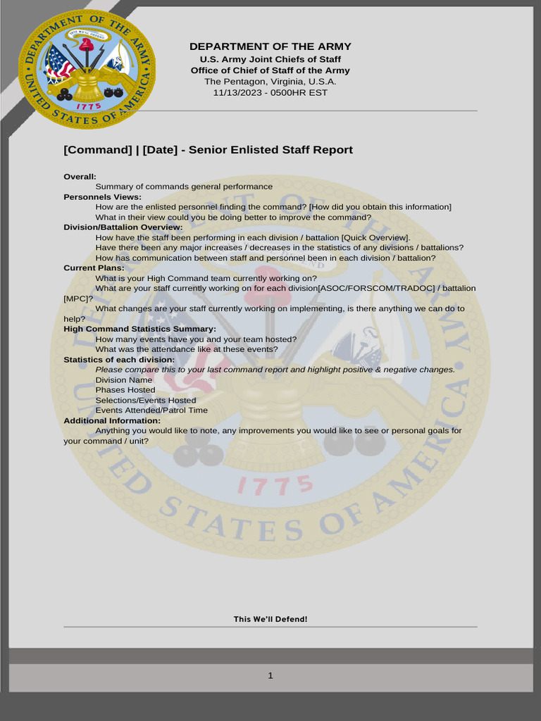 (Command) - (Date) - Senior Enlisted Staff Report | PDF