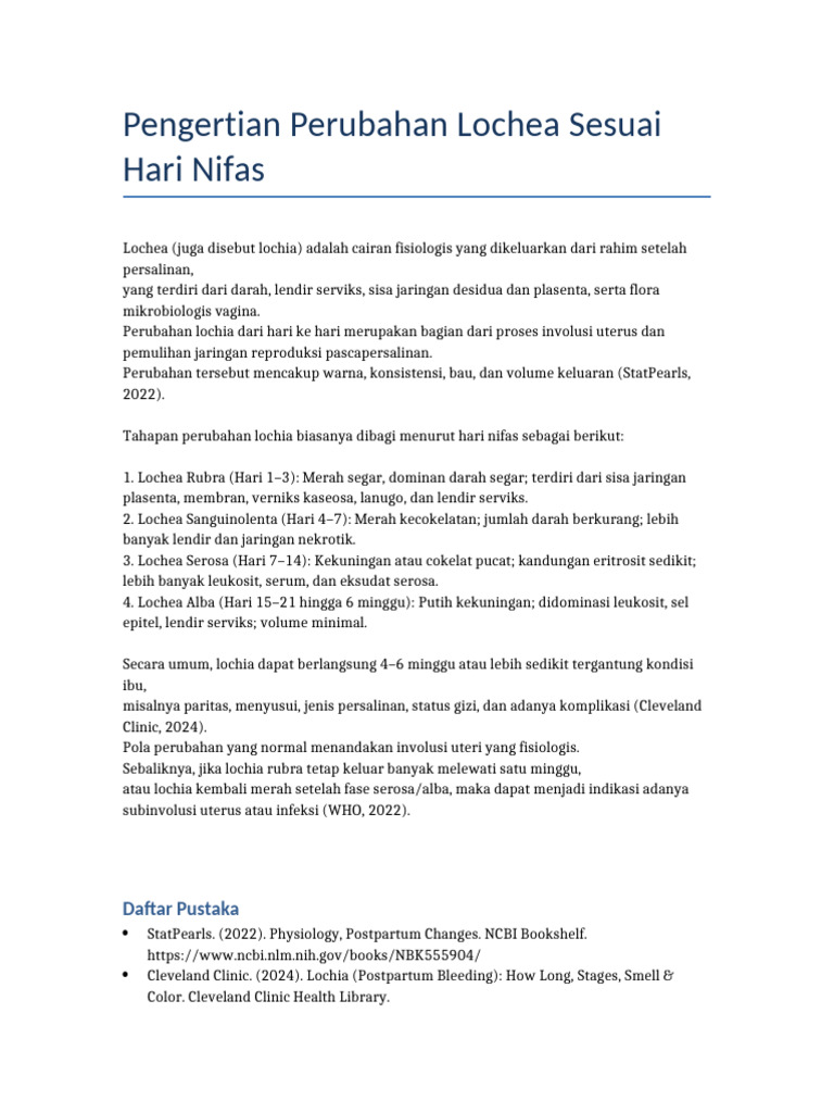 Pengertian Lochea Nifas | PDF