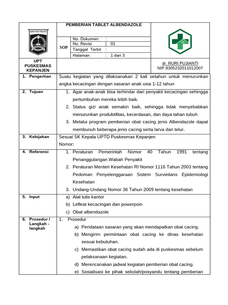 SOP Kecacingan | PDF