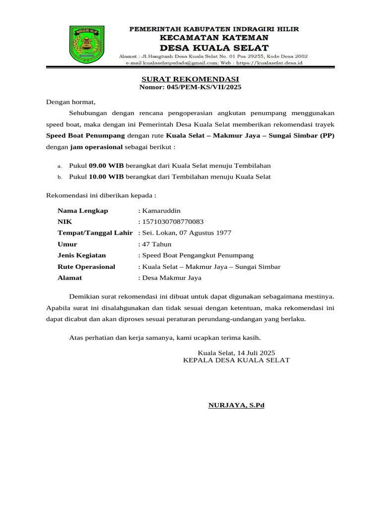 Surat Rekomendasi Izin Trayek | PDF