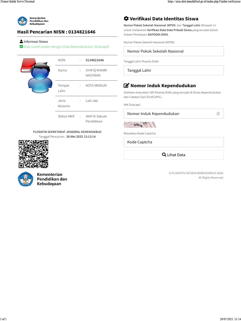 Nisn Syafiq Khairi Nasywan Compressed | PDF