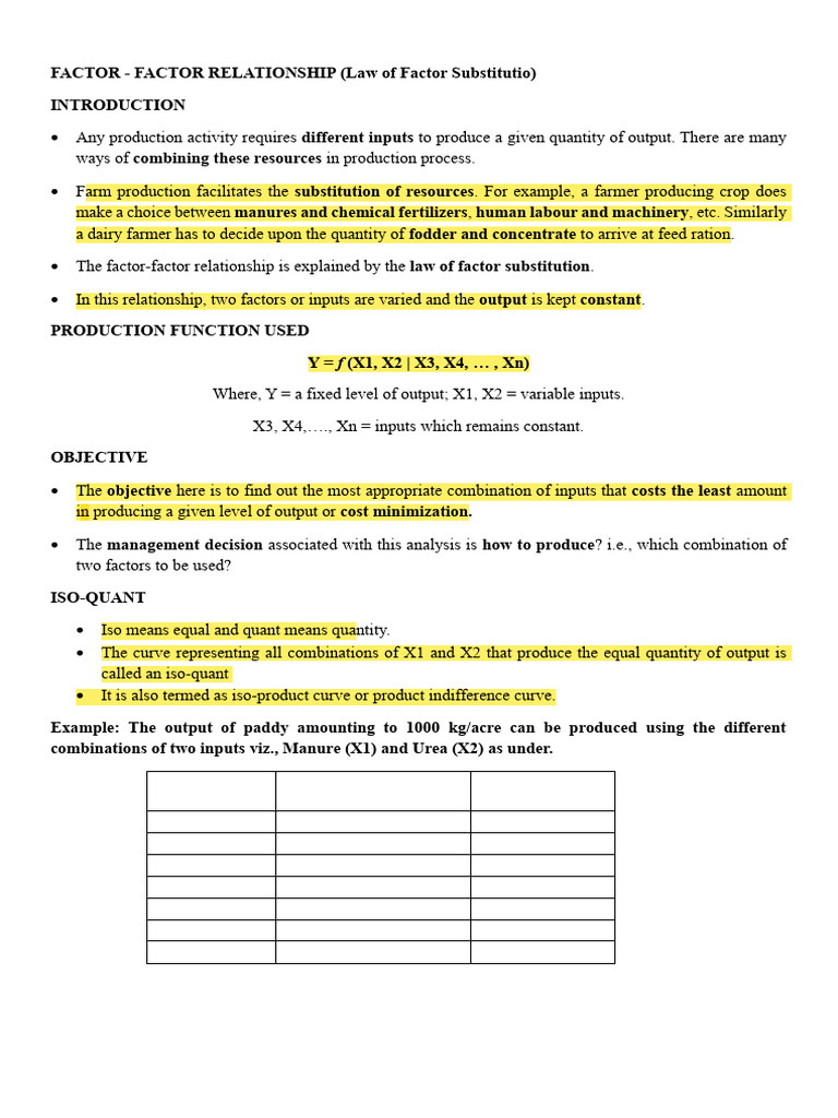 FACTOR Factor Relationship | PDF | Production Function | Economics