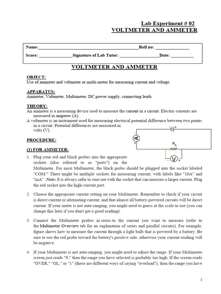 Lab Use of Voltmeter and Ammeter | PDF | Measuring Instrument | Electricity