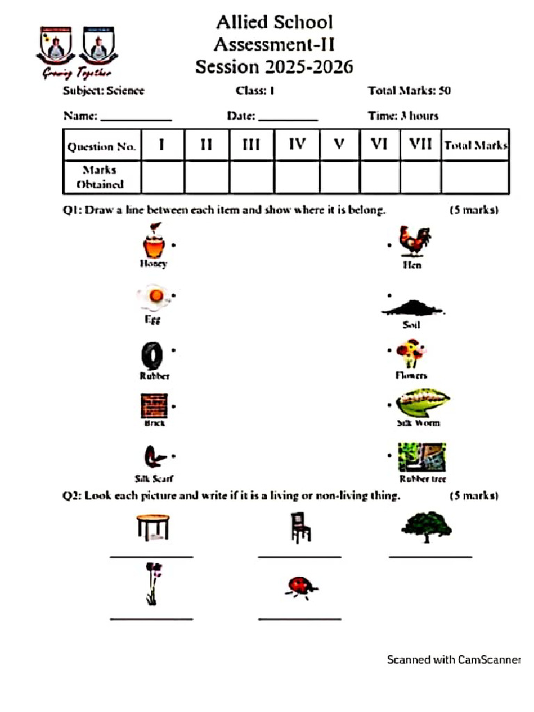 Class 1 Science Assessment-II Paper | PDF