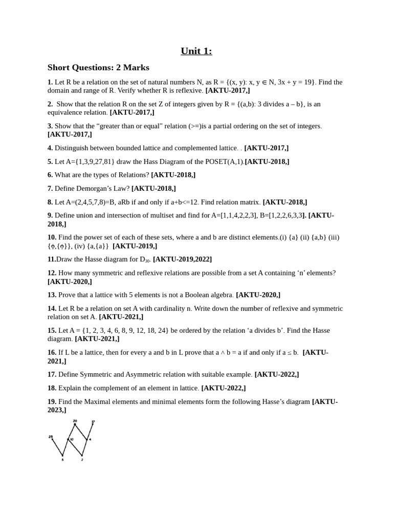 Unit 1-Question Bank | PDF | Mathematical Concepts | Abstract Algebra