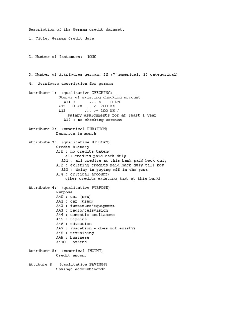 German Credit Data Description | Download Free PDF | Economies | Business