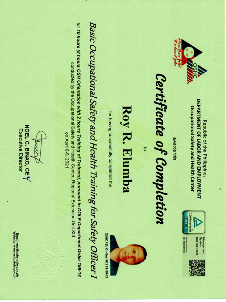 Certificate of SO1 (Roy Elumba) | PDF