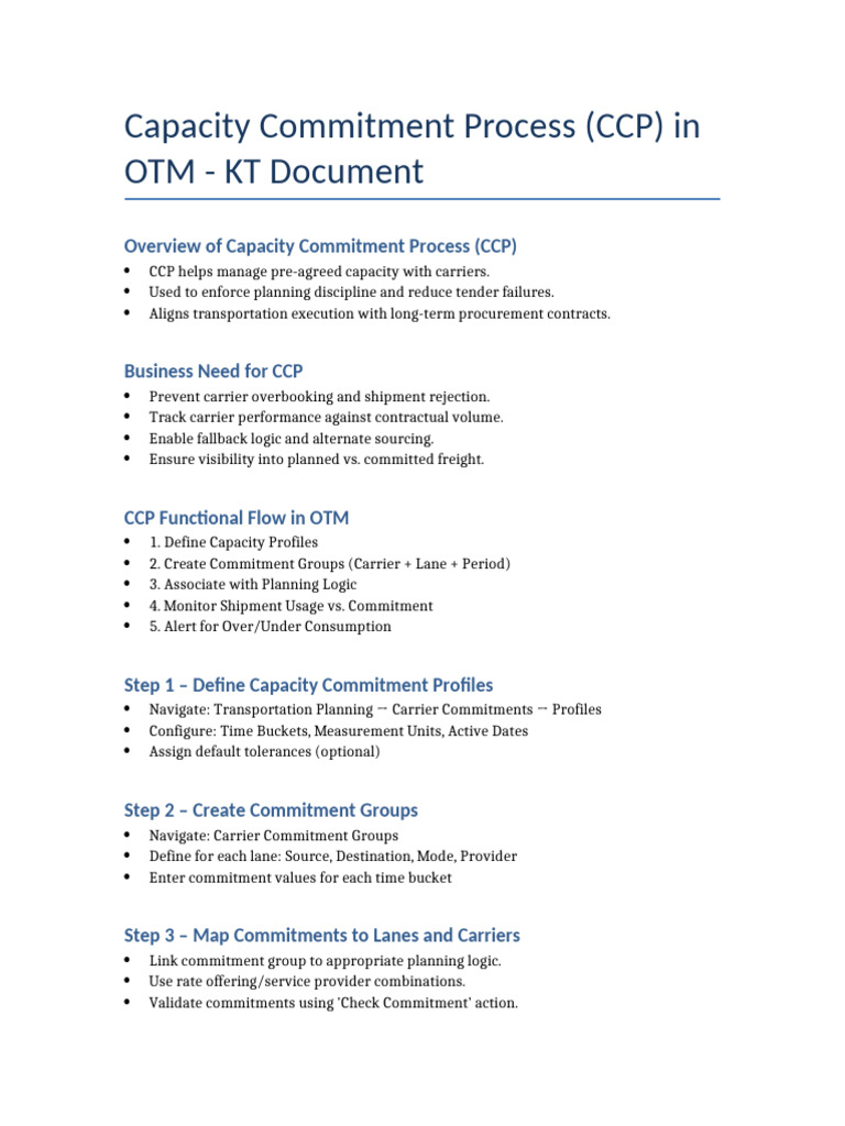 CCP Capacity Commitment Process OTM KT | PDF | Computing