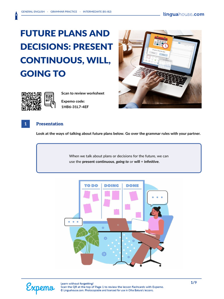 Future Plans and Decisions Present Continuous Will Going To British English Student B1 B2 | PDF