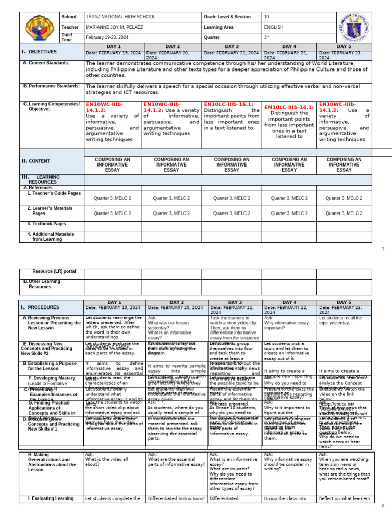DLL (February 19-23, 2024) | PDF | Essays | Learning
