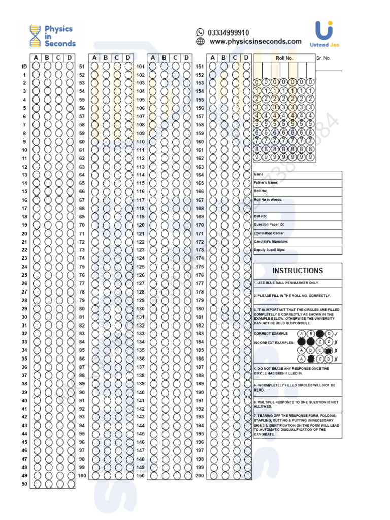 Physics in Second FLP#5 With Key and Bubble Sheet - MCQs World | PDF | Chess | Chess Openings