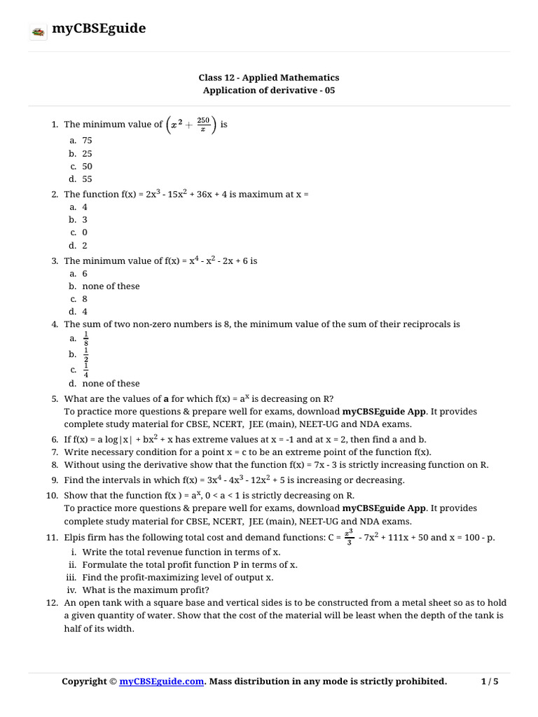 Derivative Applications in Optimization | PDF | Mathematical Relations ...