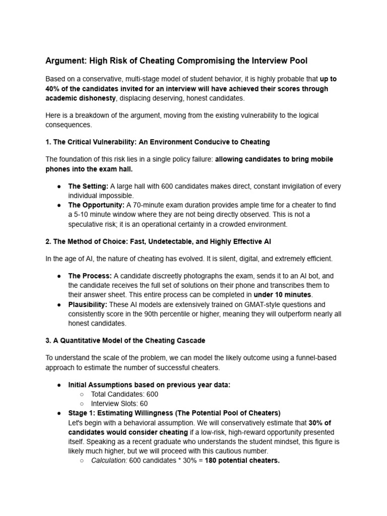 High Risk of Cheating Compromising The Interview Pool | PDF | Academic ...