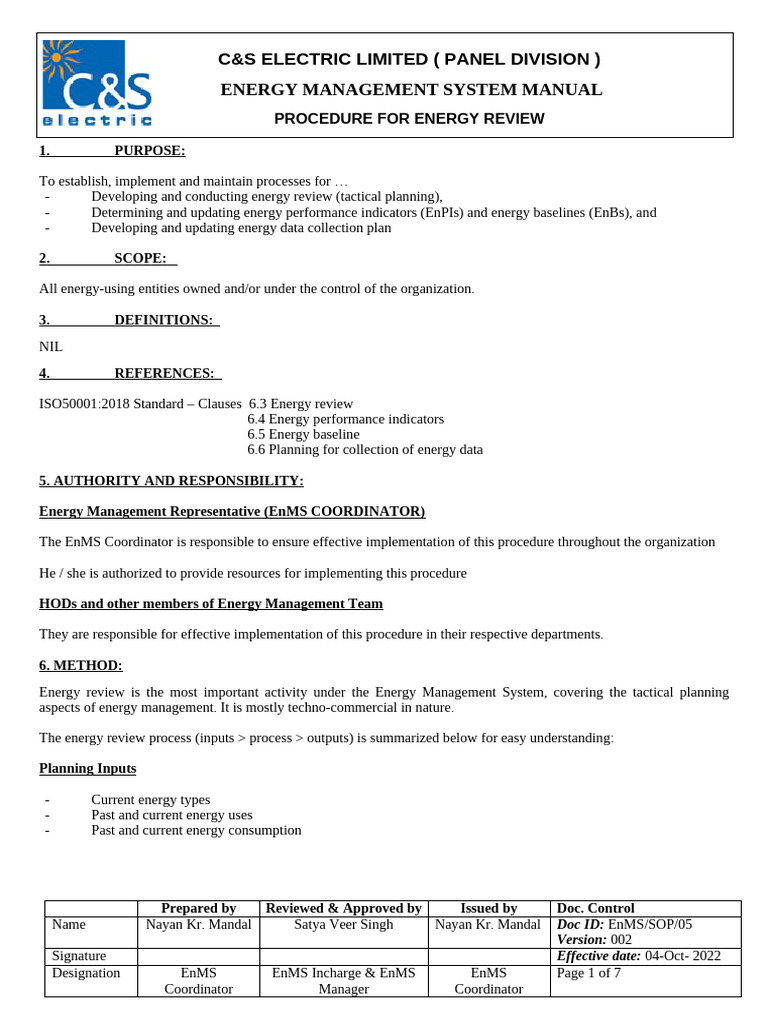 Energy Review Procedure Manual | PDF | Energy Management | Audit