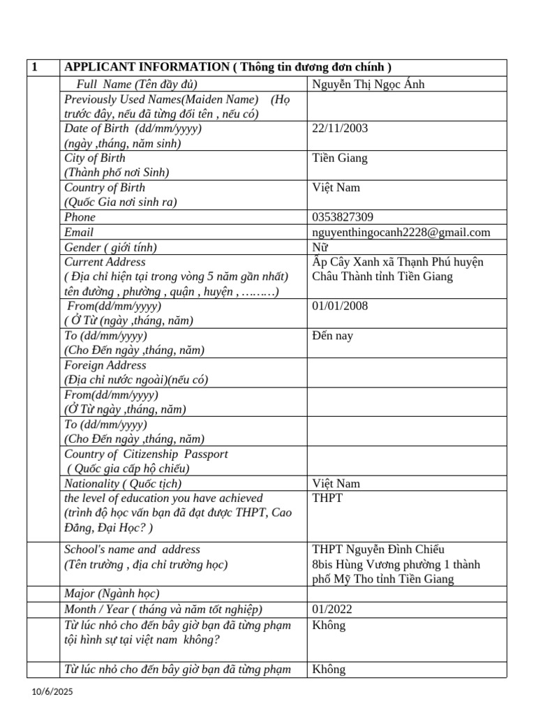 Application Form EB-3 | PDF