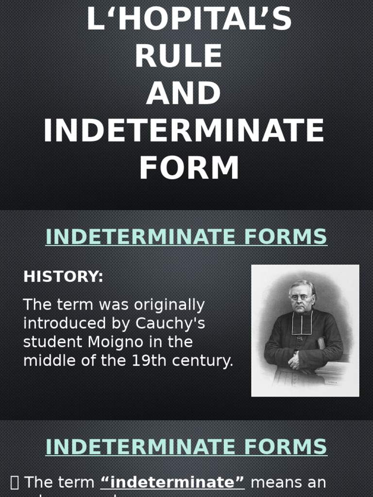L'Hôpital's Rule for Indeterminate Forms | PDF | Calculus ...