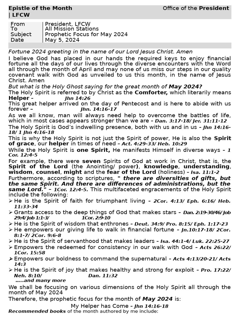 Approved Prophetic Focus - May 2024 | PDF | Holy Spirit | God In ...