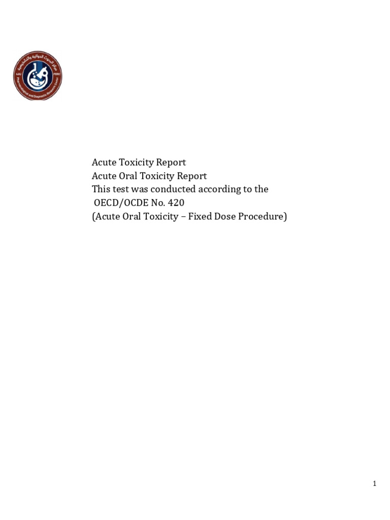 Acute Oral Toxicity Study Report | PDF | Toxicity | Animal Testing