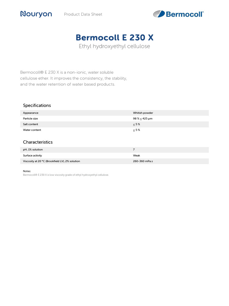 Bermocoll E 230 X Product Overview | PDF | Ethanol | Water