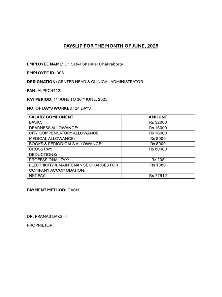June 2025 Pay Slip for Dr. Chakraborty | PDF