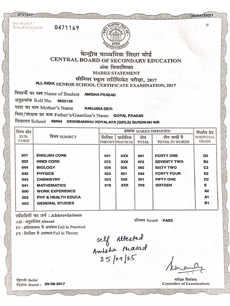 12th marksheet | PDF