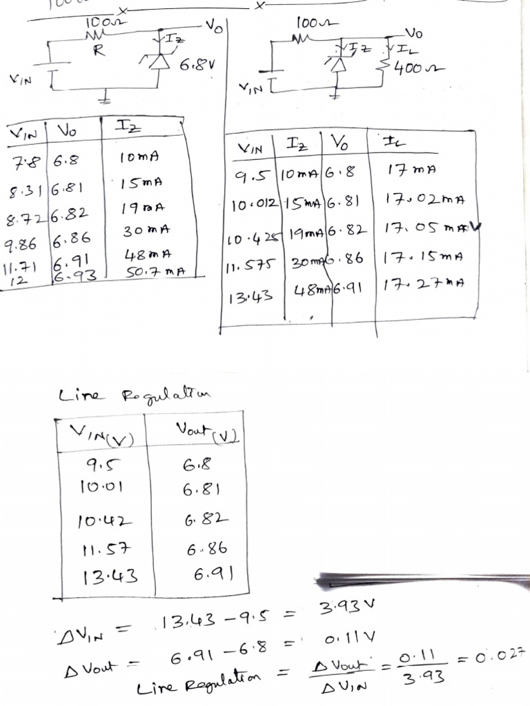 Zener Regulator, Line N Load Regulations | PDF
