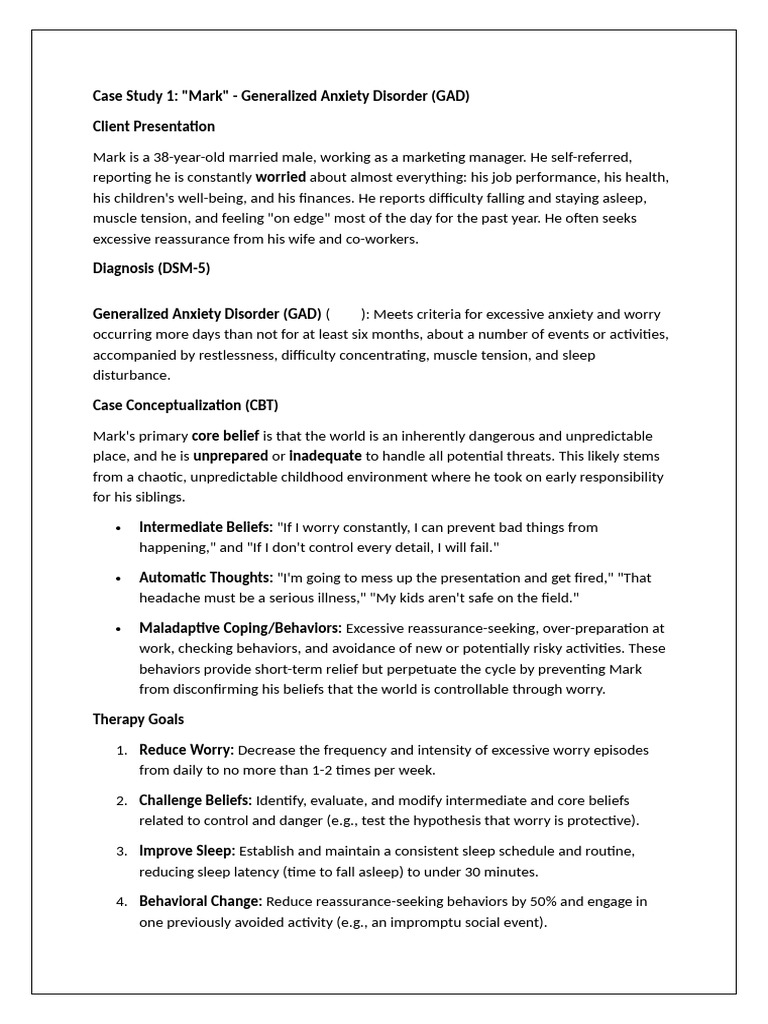 Case Study - Generalized Anxiety Disorder (GAD) | PDF | Anxiety ...