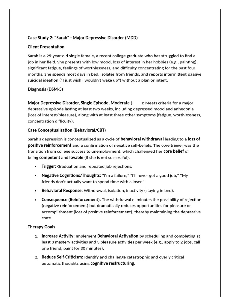 Case Study - Major Depressive Disorder (MDD) | PDF | Major Depressive Disorder | Mood Disorders