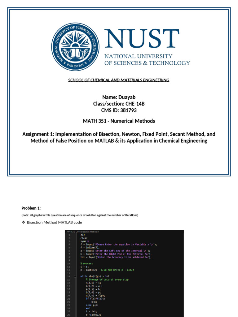 Matlab Assignment 1 by Duayab | PDF | Applied Mathematics | Algorithms
