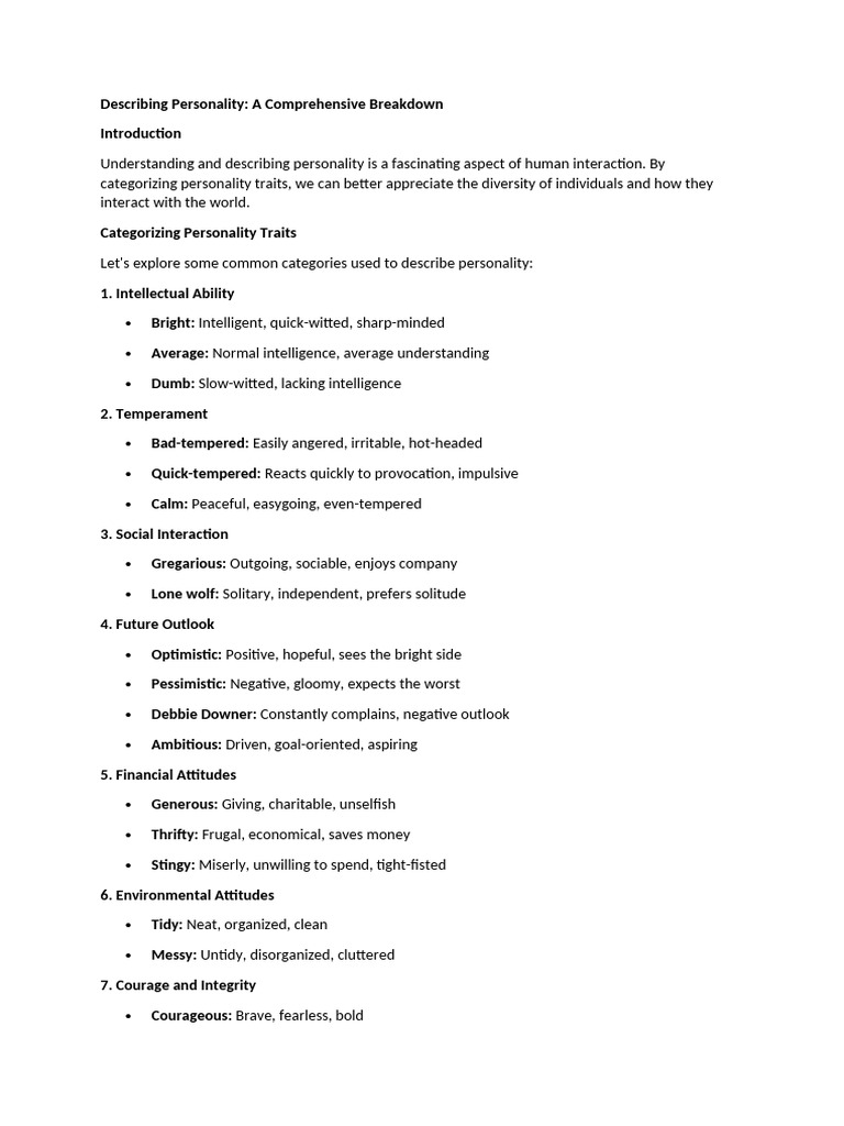 Adjective Describing Personality Characters | PDF | Psychological ...