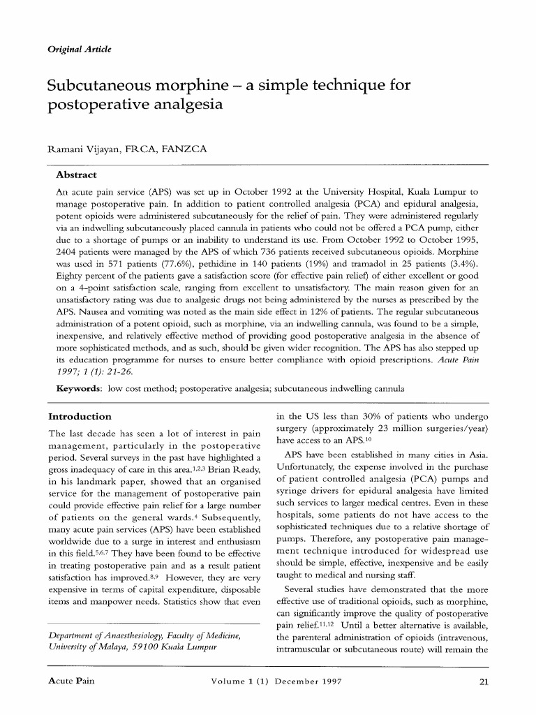 Subcutaneous morphine- a simple technique for | PDF | Analgesic | Opioid