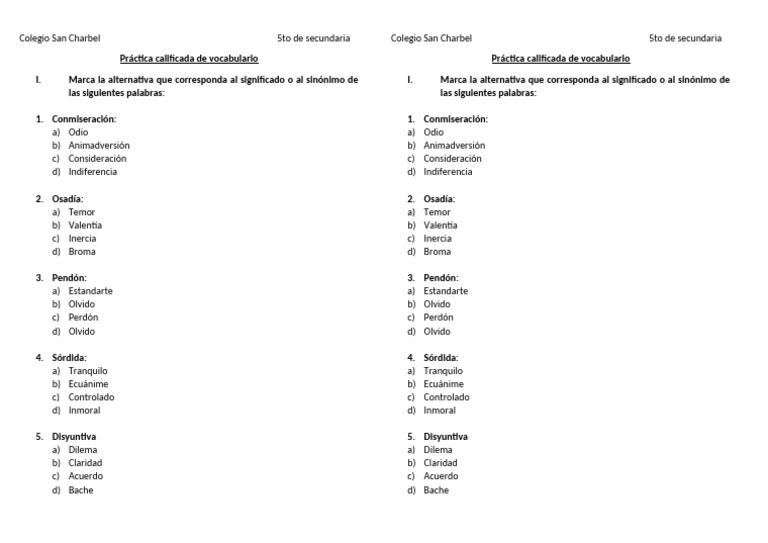 Práctica de vocabulario 2 - guía 1 | PDF