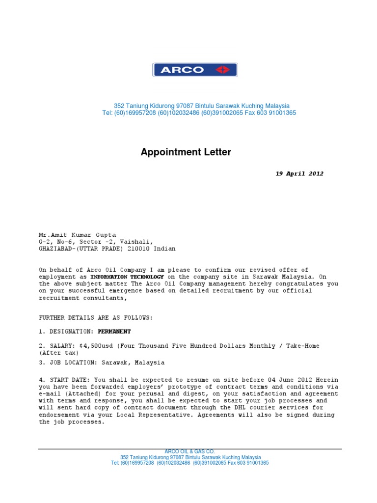 Appointment Letter | PDF | Employment | Government Information