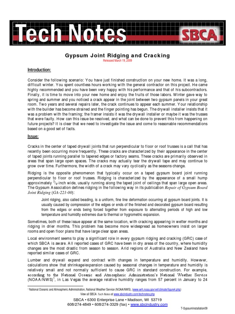 Gypsum Joint Ridging & Cracking | PDF | Drywall | Heat Transfer