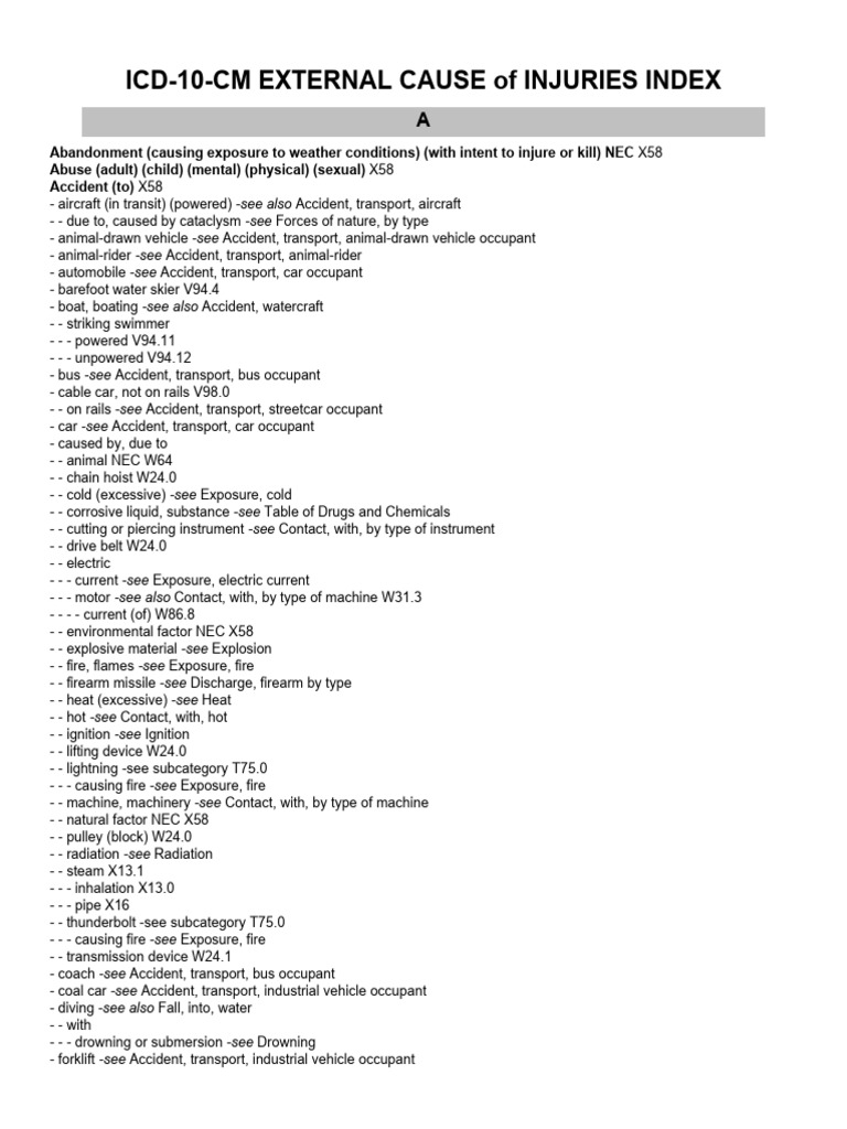 icd10cm-eindex-2026 | PDF | Transport | Truck