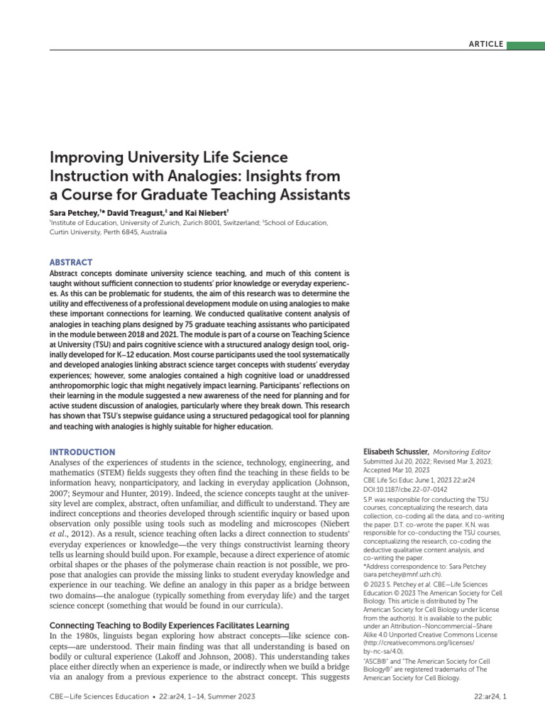 Improving University Life Science Instruction With Analogies Insights ...
