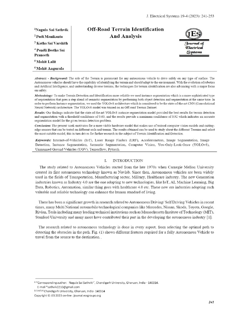 View of Off-Road Terrain Identification And Analysis | PDF