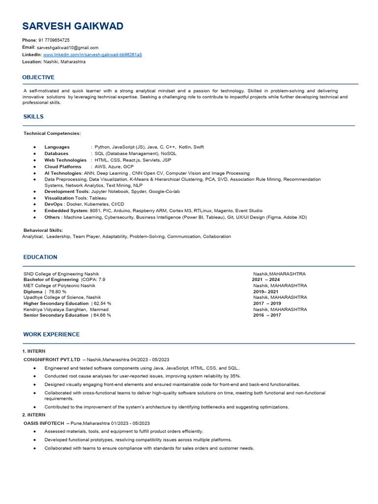 Sar Ve SH Resume | PDF | Web Development | Java Script