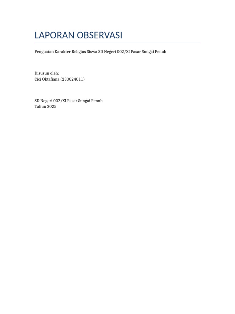 Penerapan Nilai Religius di SD 002/XI | PDF