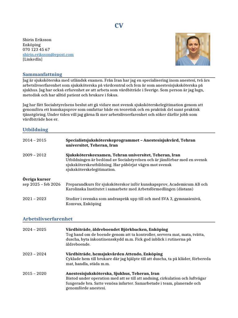 CV-exempel Sjuksköterska | PDF