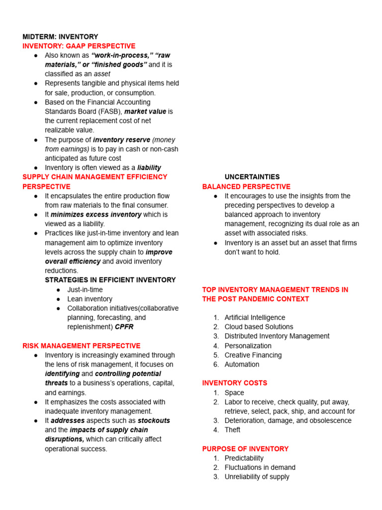 Inventory Management Reviewer | PDF | Inventory | Lean Manufacturing
