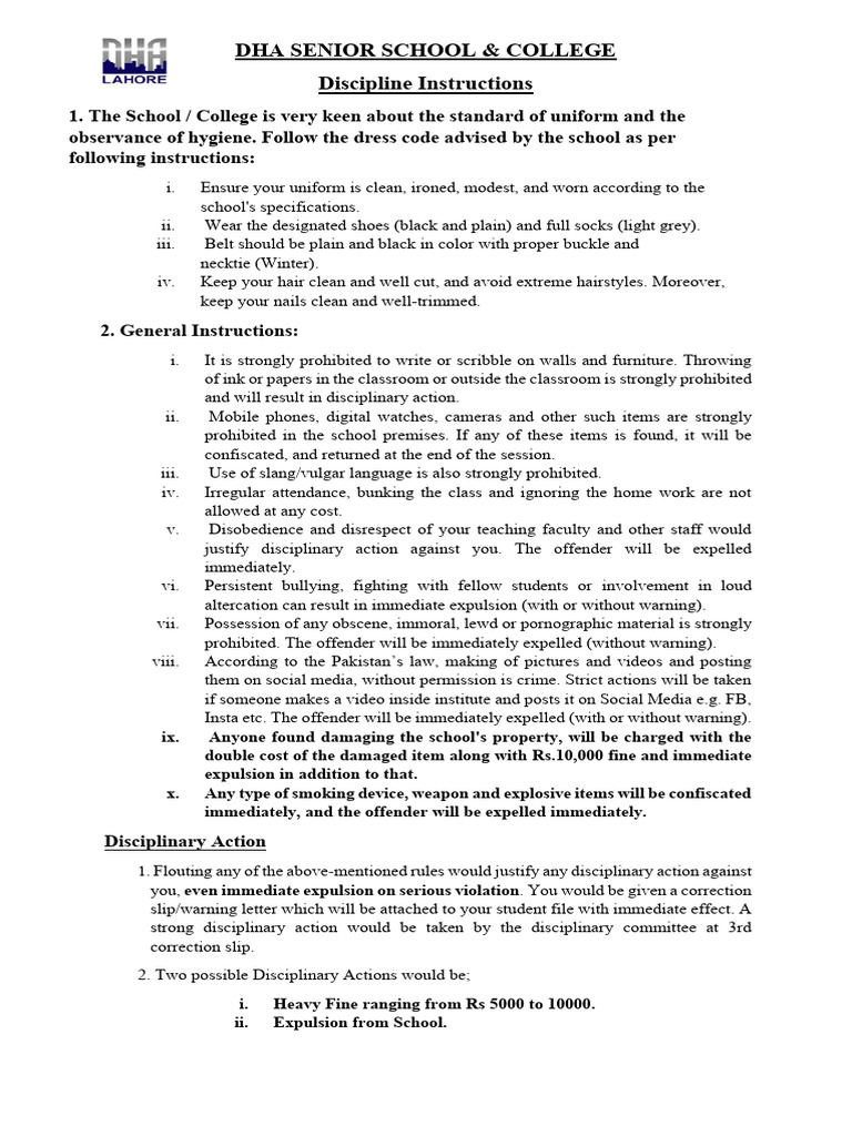 DHA School Discipline Guidelines | PDF | Fashion | Clothing