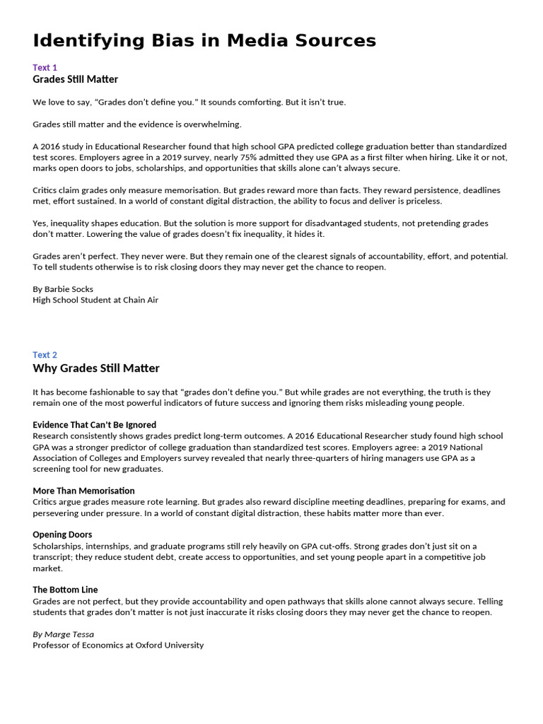 Identifying Bias in Media Sources Articles | PDF | Economic Inequality ...