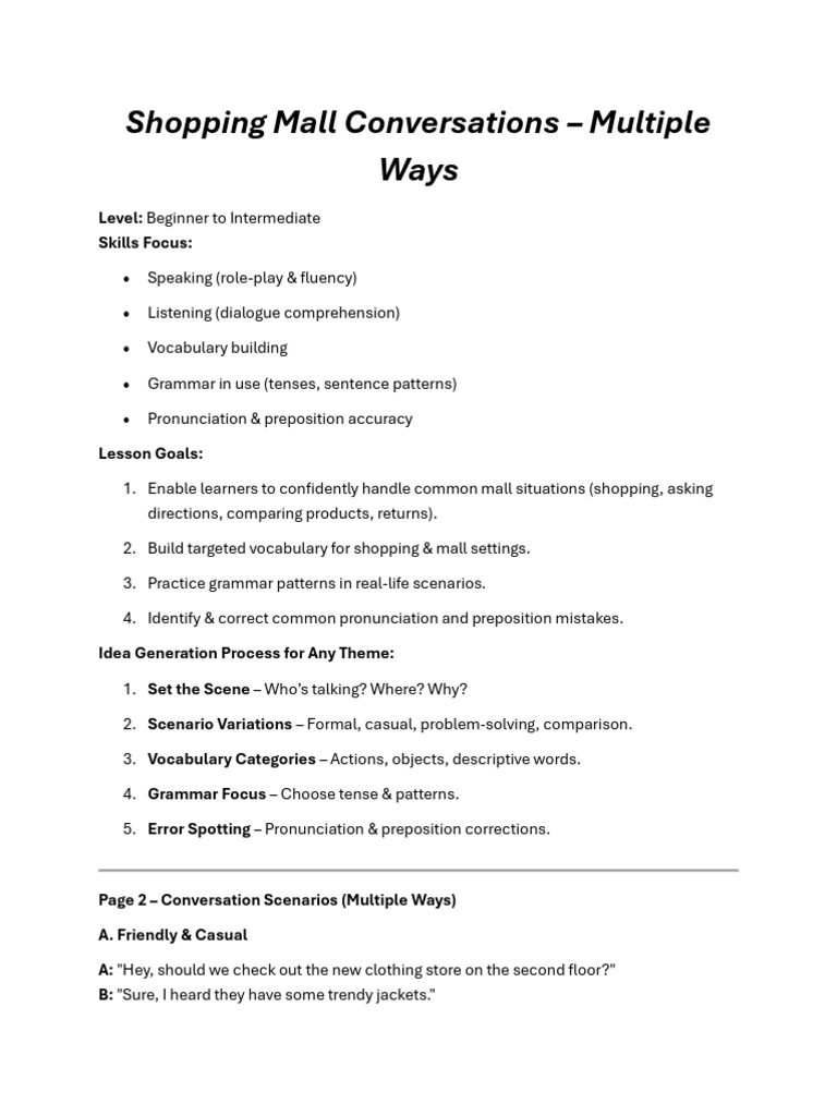 Shopping Mall Conversations Guide | PDF | Linguistics | Human Communication